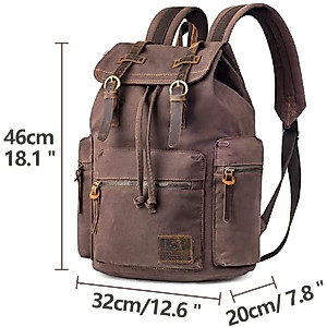 PKUVDSL Canvas Backpack, Series Vintage Leather Rucksack, 15.6’’ Laptop Backpack, Military Satchel Backpack for Men Women Traveling Hiking