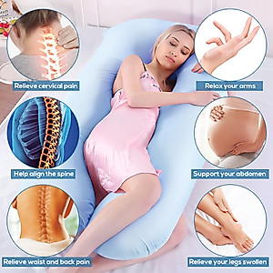 Tree.NB Full Body Pregnancy and Kid U Shape Pillow for Maternity and Pregnant Women, Blue (130 * 70 * 15CM)