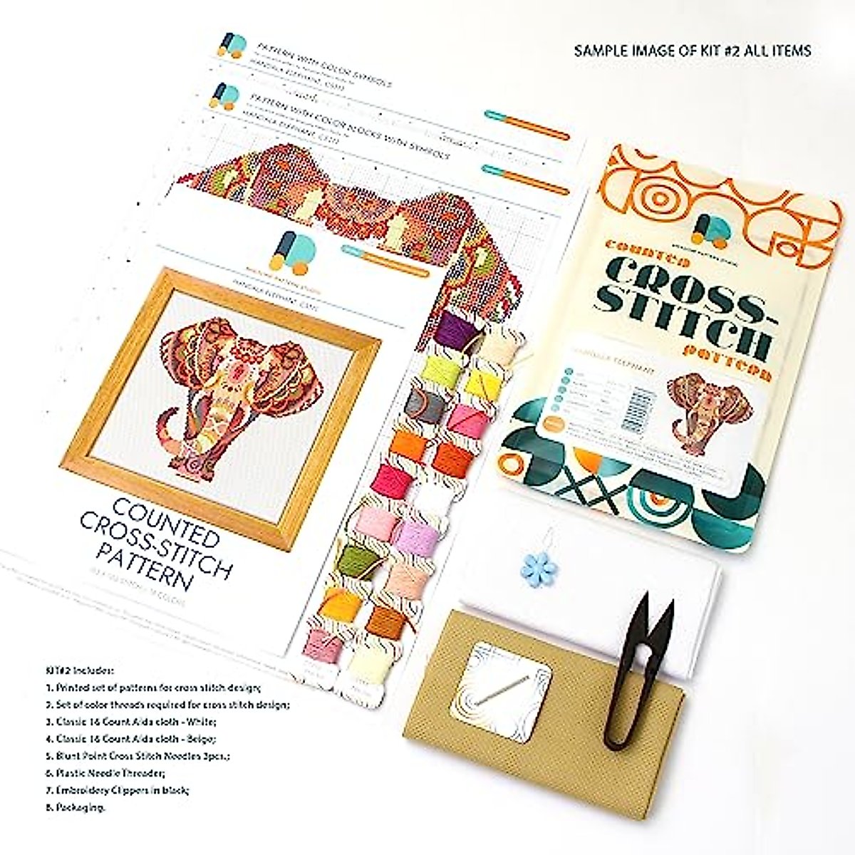 Badlands National Park CS456-2 - Counted Cross Stitch KIT#2. Set of Threads, Needles, AIDA Fabric, Needle Threader, Embroidery Clippers and Printed Color Pattern Inside.