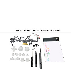 wendeekun Controller Repair Kit for Ps4, Luminated Gamepad Buttons 8 Colors 19 Modes DIY Repair Replacement Kit, Led Buttons Kit for Ps4 Controller, Include Screwdriver/Joystick Buttons/Light Board
