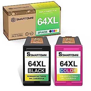 S SMARTOMNI Remanufactured 64XL Ink Cartridge Replacement for HP 64 XL 64XL Combo Pack for HP Envy 6222 6232 6255 6258 7130 7155 7822 7832 7855 7864 Series (2 Pack, Black Tri-Color)
