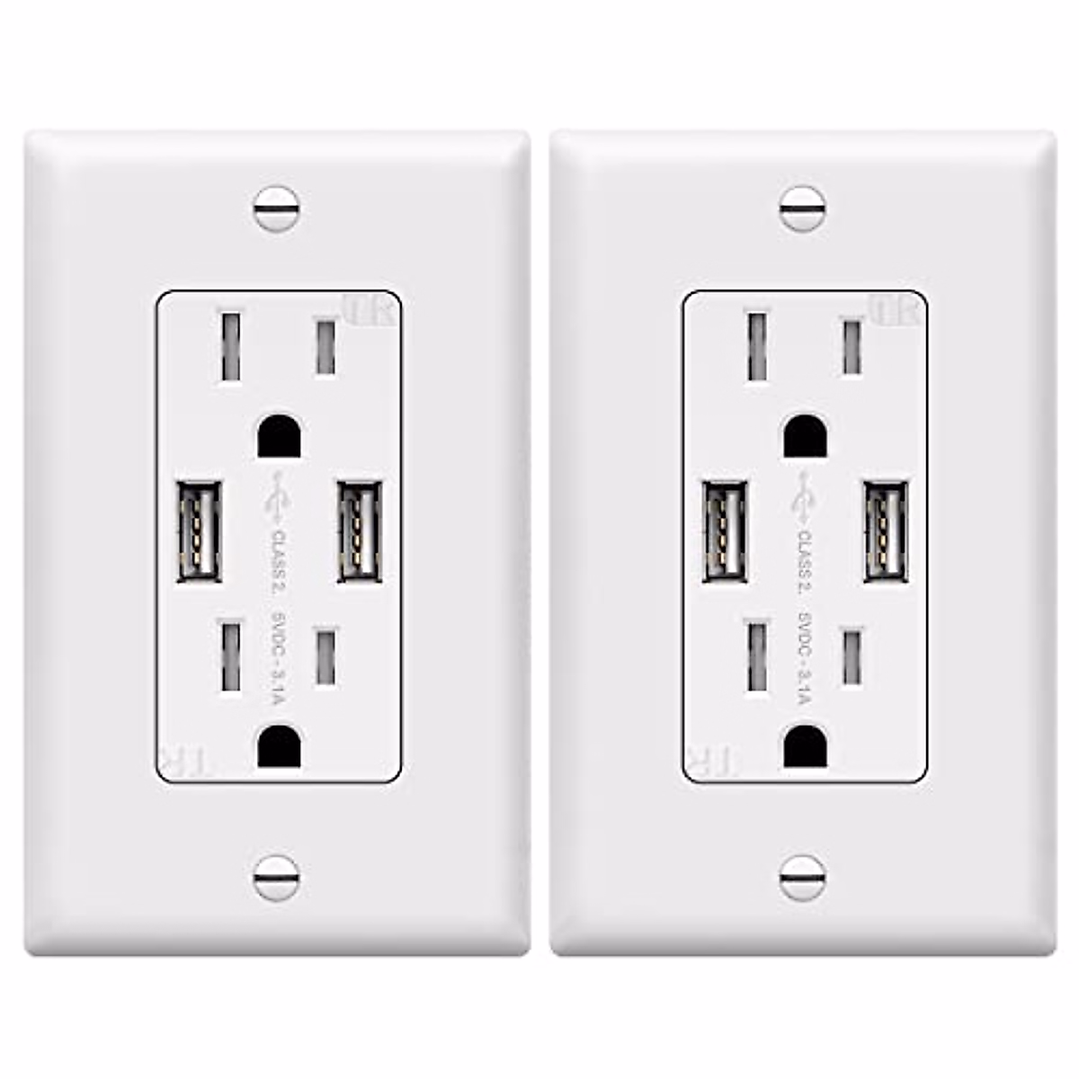 TOPGREENER 3.6A USB Wall Outlet Charger(Upgraded), 15A Tamper-Resistant Receptacles, Compatible with iPhone SE/11/XS/XR/X/8, Samsung Galaxy S20/S10/S9/Note & More, UL Listed, TU2153A, White 2 Pack