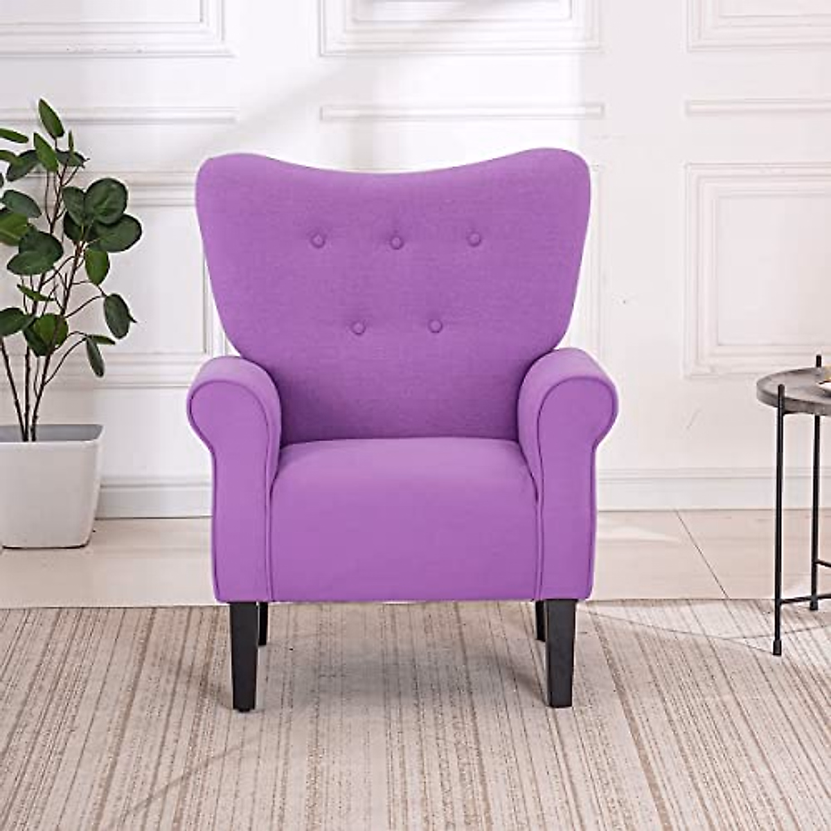 YOLENY Modern Accent Chair,High Back Armchair,Upholstered Fabric Button Single Sofa with Wooden Legs for Living Room, Bedroom, Club, Purple