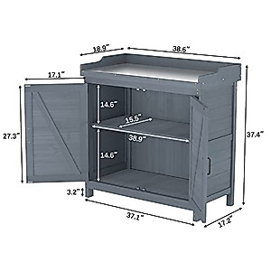 GOOD LIFE USA Outdoor Garden Patio Wooden Storage Cabinet Furniture Waterproof Tool Shed with Potting Benches Outdoor Work Station Table (Gray)