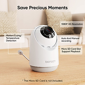 bonoch Video Baby Monitor No WiFi, Local Storage+Playback, 1080p HD Camera&Display, Baby Monitor with Camera and Audio, 7800mAh, 1800ft Range, Motion&Sound Detection, Hack-Proof, Additional 110° Lens
