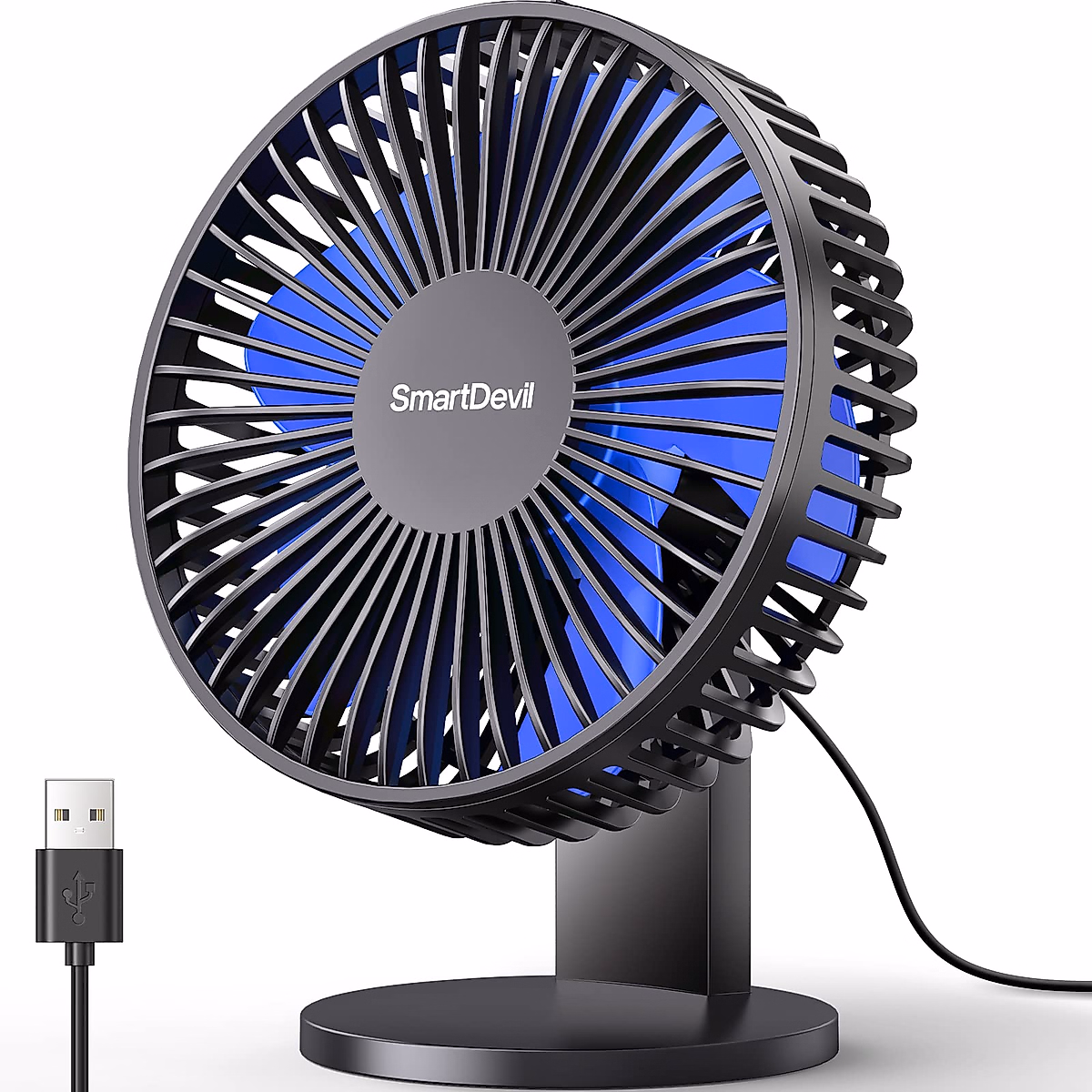 SMARTDEVIL Small Desk Fan, USB Fan with Strong Airflow, 4 Speeds Portable Desktop Table Fan, Adjustment Personal Mini Fan, Quiet Operation, for Home Office Car Outdoor Travel (Black)