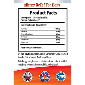 MY LUCKY PETS LLC Dog Allergy Immune - Allergy Relief for Dogs Itch Relief Support - Key Ingredients - quercetin for Dogs Organic - 1 Bottle (75 Chewable Tablets)