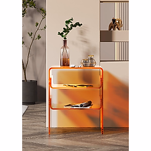 Clear Acrylic 3-Tier End Table/Nightstand – Sleek Bedside Storage with Durable Design, Perfect for Bedrooms, Living Rooms, or Modern Interiors – Ideal as a Bedside Table or Sofa Side Piece (Orange)