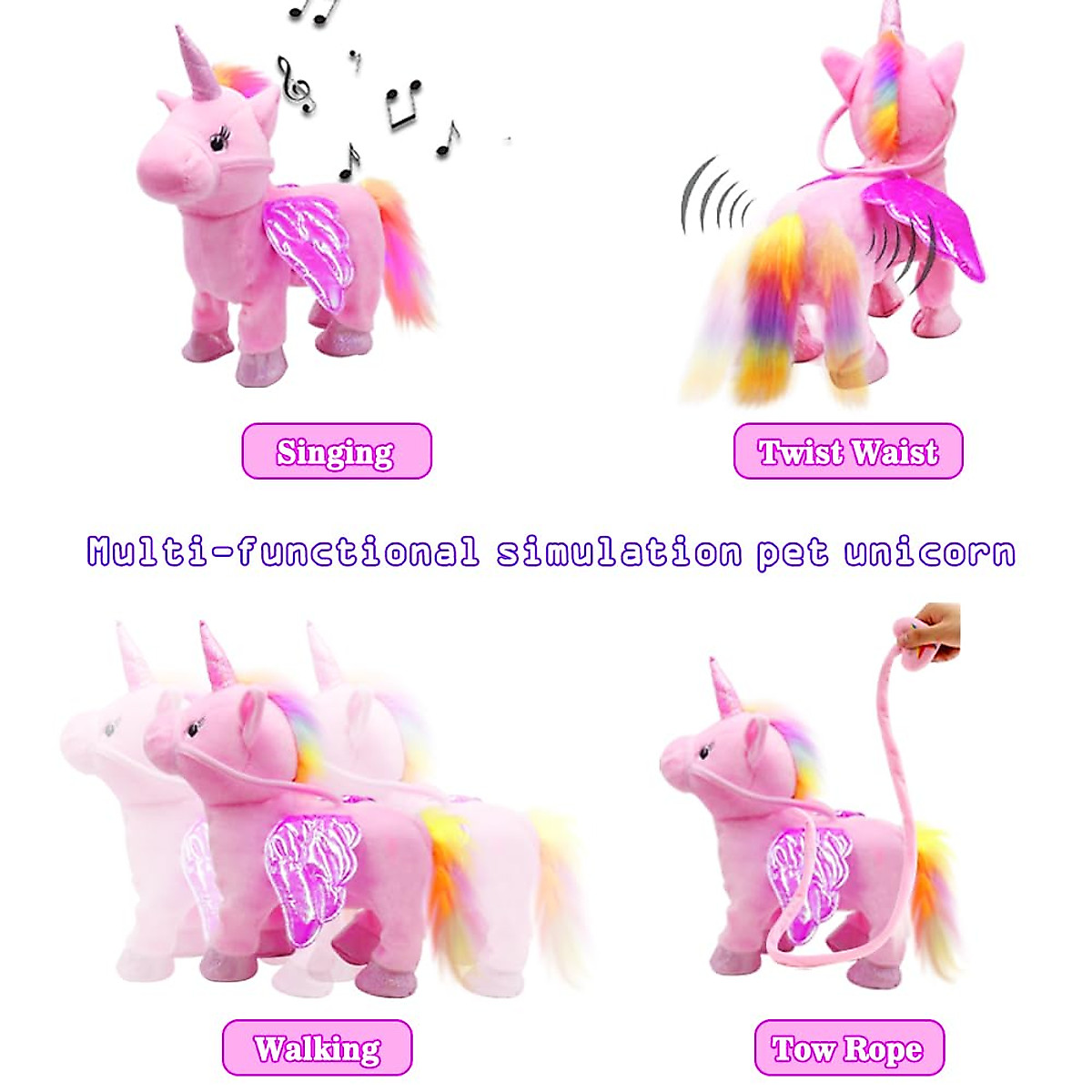 Remote Control Electronic Plush Unicorn Toy Pet for Girls 2-4 3-6 Years Old,Interactive Walking Wiggle Bottom,RC Leash Pink Unicorn Toy for 5 Years Old Toddler Kids Christmas Birthday Gift