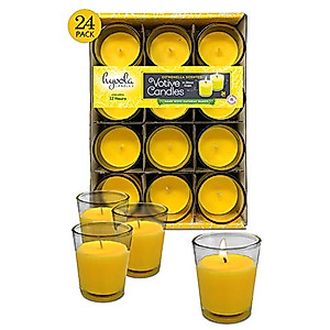 Citronella Candle Votives in Glass Cup - 24 Pack - Indoor and Outdoor Decorative and Mosquito, Insect and Bug Repellent Candle - Natural Fresh Scent - 12 Hour Burn Time