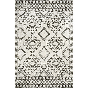 nuLOOM Lacey Moroccan Geometric Shag Area Rug, 6' Square, Off White