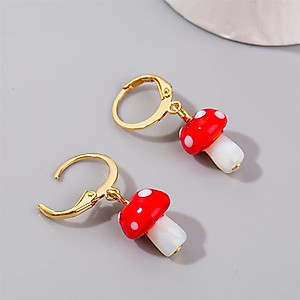 Evil Eyes Mushroom Dangle Hoop Earrings Handmade Cute Resin Clay Yin Yang Evil Eye Pearl Pendant Small Huggie Drop Earrings Set for Women Y2k Jewelry-mushroom