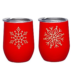 Cambridge EHGRD5CB1DS 12 Oz Red Snowflake Tumblers, Set of 2, Christmas Theme