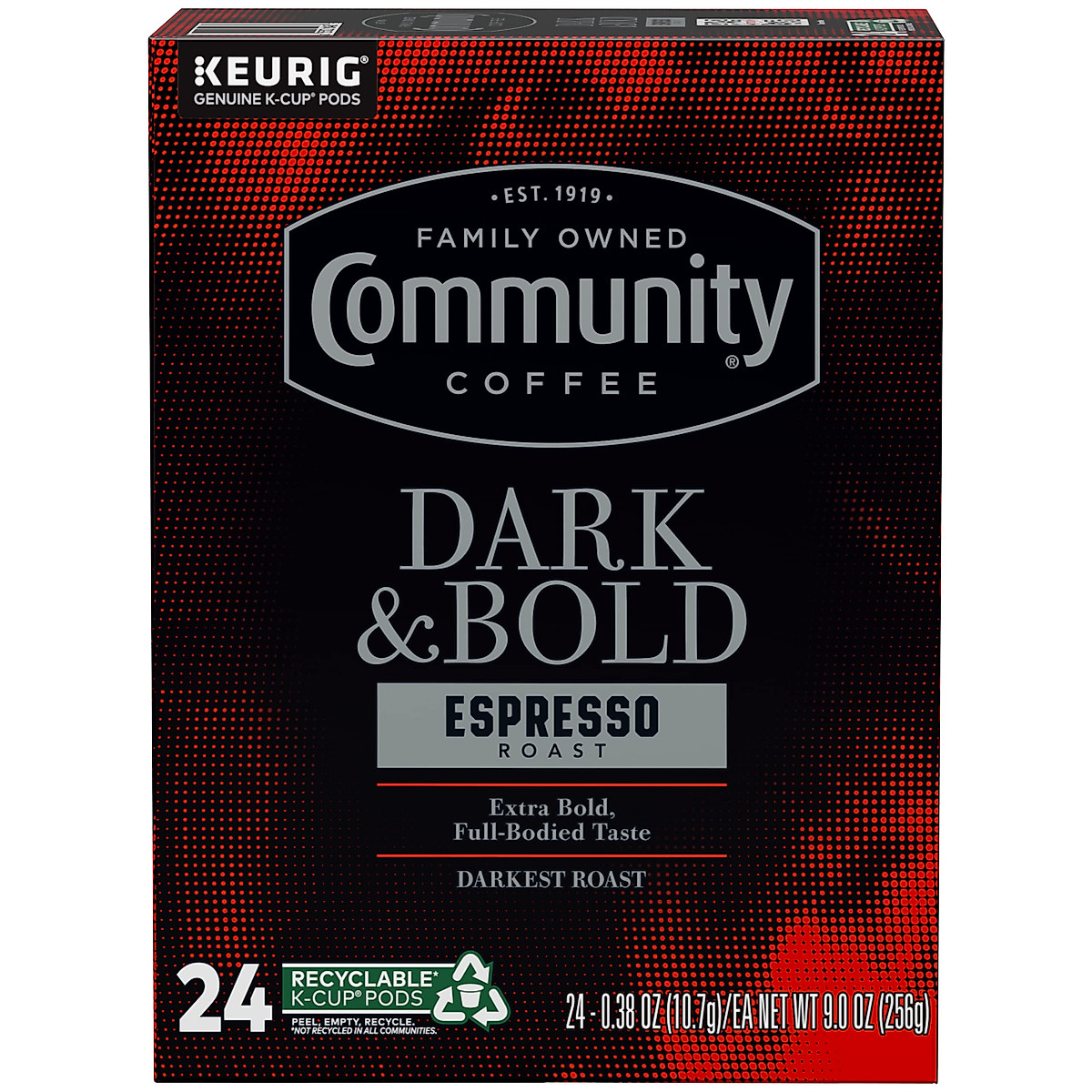 Community Coffee Dark & Bold Espresso Roast 24 Count Coffee Pods, Compatible with Keurig 2.0 K-Cup Brewers, 24 count (Pack of 1)