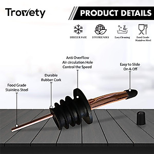 Trovety Rose Gold Liquor Bottle Dispenser Spouts – Classic Speed Pours for Alcohol, Olive Oil and Shave Ice Syrup – Rustproof Stainless Steel with Tapered Pouring Funnels and Dust Caps (2 Pack)