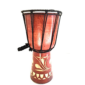 JIVE BRAND Djembe Drum Bongo Congo African Mahogany Wood Drum With Heavy Base Goat Skin Drum Head Hand Carved Professional Quality - 9" High - NOT MADE IN CHINA