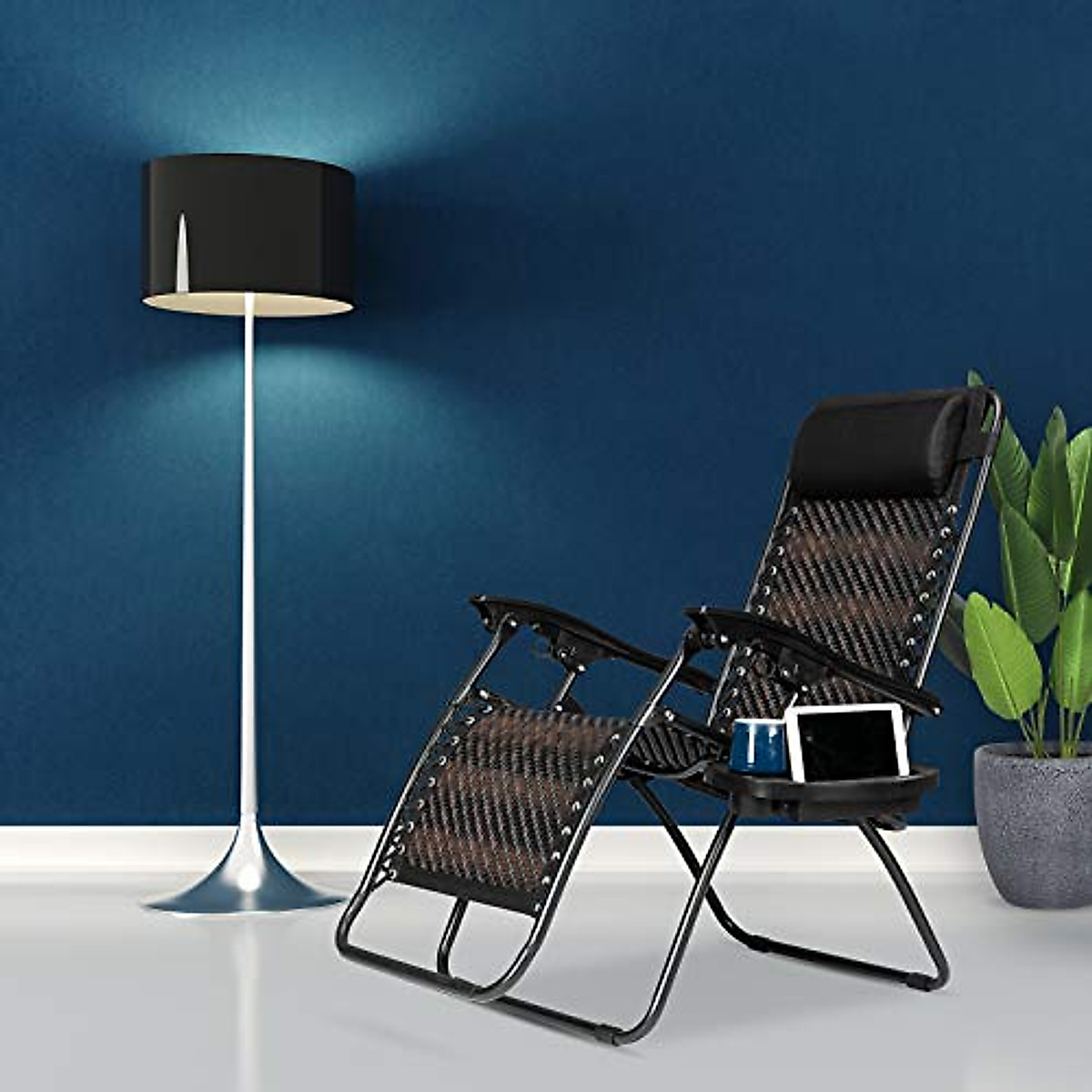 VINGLI Patio Wicker Chair 1 Piece Zero Gravity Chair with Cup Holder and Pillow, Outdoor Folding Rattan Recliner for Garden Patio Porch Balcony Beach Swimming Pool, Outdoor and Indoor Use