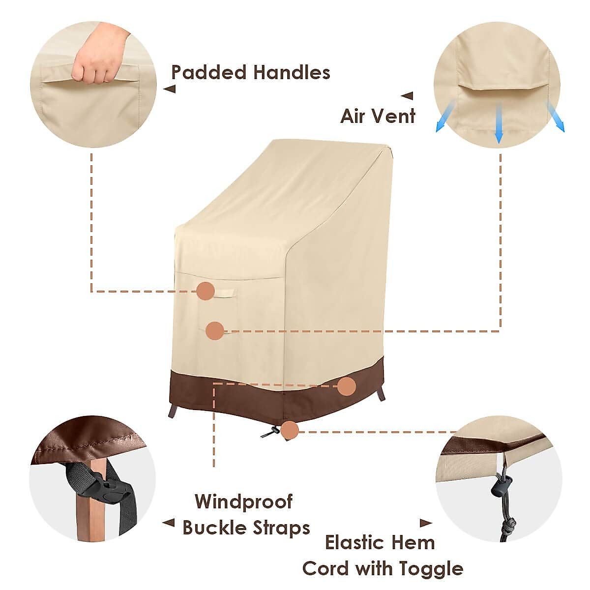 Vailge Stackable Patio Chair Cover,100% Waterproof Outdoor Chair Cover, Heavy Duty Lawn Patio Furniture Covers,Fits for 4-6 Stackable Dining Chairs,2 Pack-36"Lx28"Wx47"H,Beige&Brown