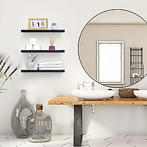 Floating Shelves, Black Wood Wall Mounted Shelves with Invisible Brackets for Bedroom Living Room Bathroom Kitchen, Shelves for Wall Decor Storage Set of 3