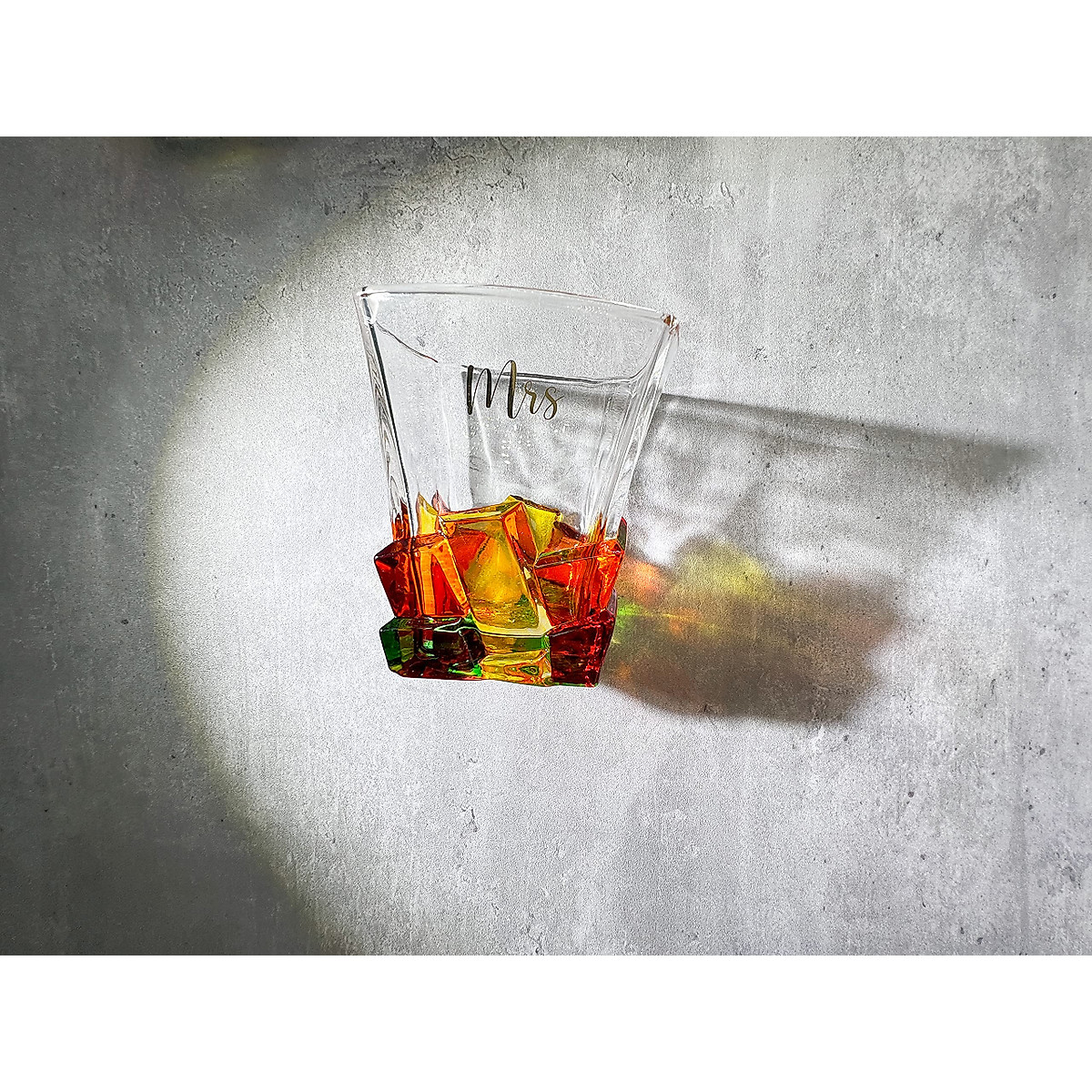 Mrs And Mrs Lesbian Gifts Rainbow Handmade Fused Glass Cubic Icicle Wine Glasses