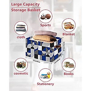 Storage Cubes Organizer with Handles, Rustic Ombre Nordic Geometry Storage Bins Fabric Collapsible Storage Baskets for Shelf Cloth Organizers Box 2pcs Blue and Gray Abstract Middle Age