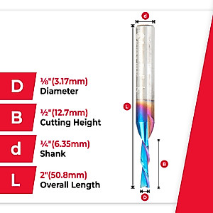 Amana Tool Solid Carbide Spektra Extreme Tool Life Spiral Plunge Router Bit Down-Cut, 46200-K-2, 1/8 Dia x 1/2 CH x 1/4 SHK 2 Inch L 2 Pack