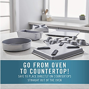 Calphalon Nonstick Bakeware Set, 6-Piece Set Includes Cookie Sheet, Cake, Brownie, Loaf, and Muffin Pans, Dishwasher Safe, Silver