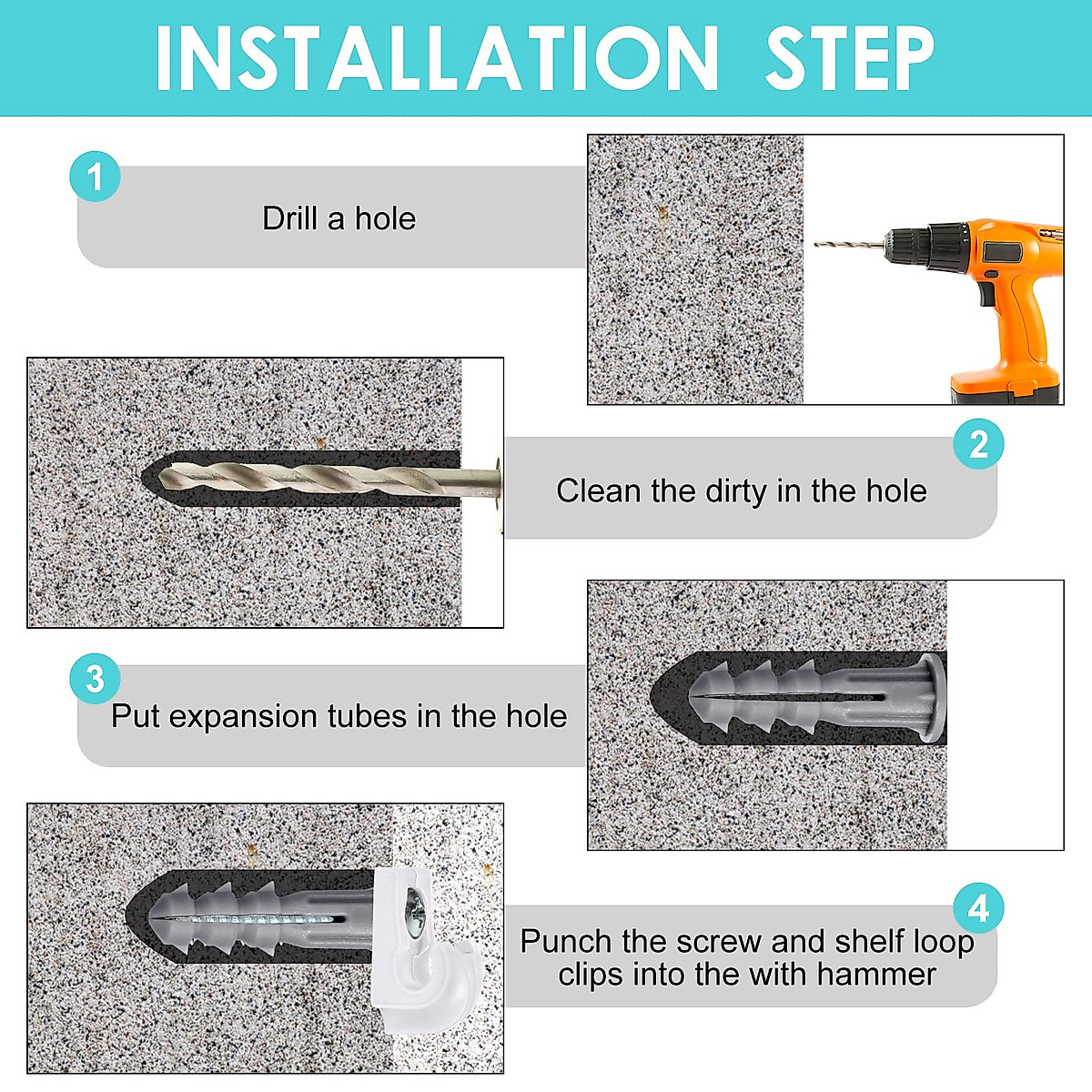 Wire Shelf Loop Clip Down Wall Clip Plastic Closet Shelves Clips Heavy Duty Shelf Bracket for Wire Shelving, Screws and Expansion Tube Not Included (White, 50 Pieces)