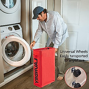Cutyoung Laundry Hamper with Wheels, Laundry Basket with Wheels, Dirty Clothes Hamper, Laundry Bin, Slim Rolling Laundry Hamper Collapsible (Red, 42L)