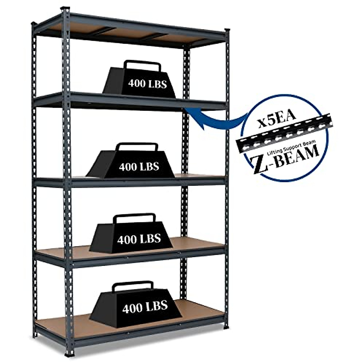 Karl home Garage Shelving Heavy Duty, 5-Tier Large Size Adjustable Metal Shelving Unit Rack Organization for Garage Pantry Basement, 2000lbs,43.3" L x 17.7" W x 70.9" H, Gray