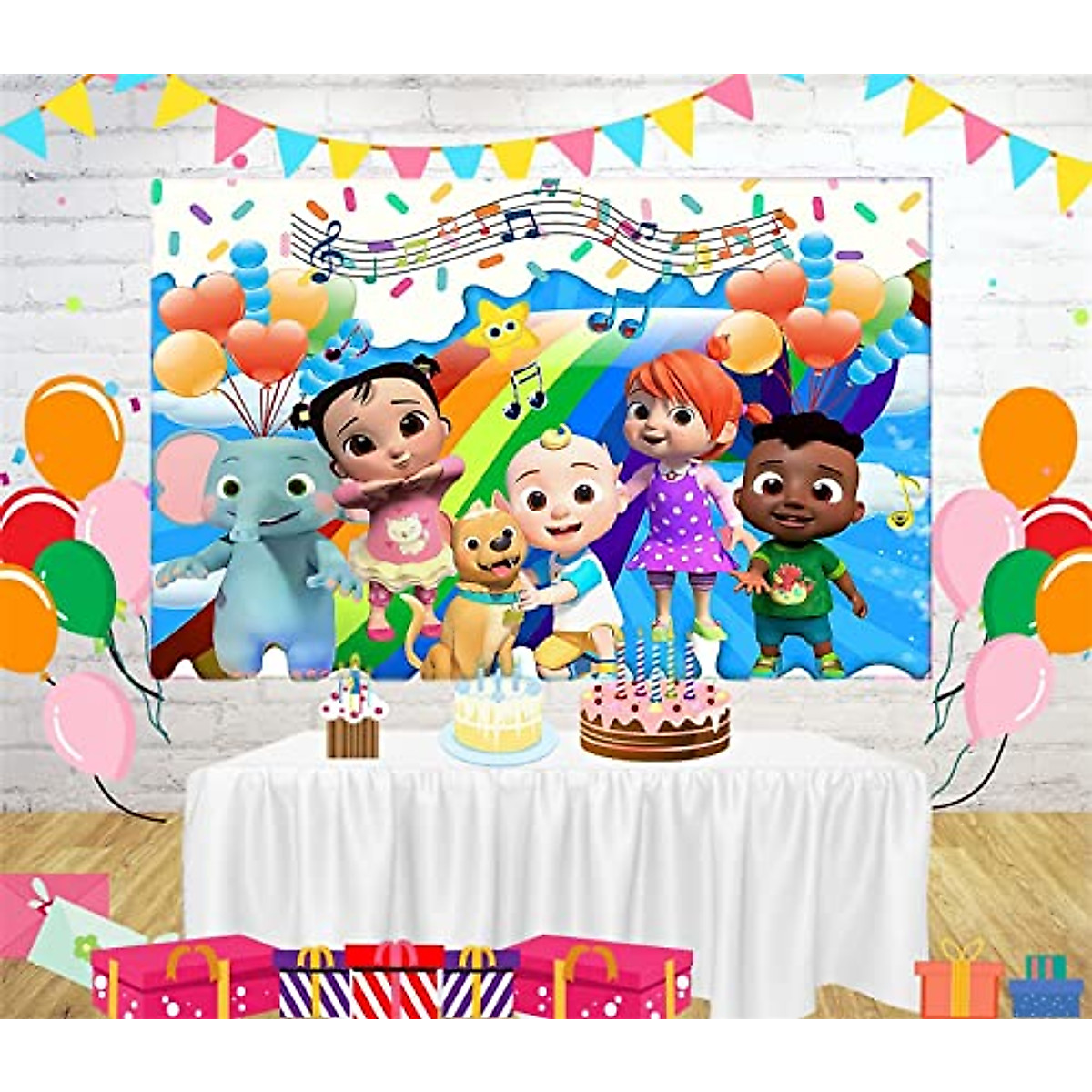 Cartoon Family Melon Backdrop for Birthday Party Supplies, 5 x 3 ft Cartoon Cocomelon Happy Birthday Banner Decorations, Baby Shower Birthday Party Decor Vinyl Background (cocomelon Backdrop)