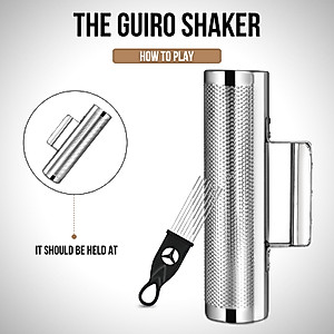 Soulmate Guiro 10"x3" Metal Guiro Instrument Stainless Steel Professional Latin Percussion Guiro Shaker Instruments Tool with Scraper for Live Performance
