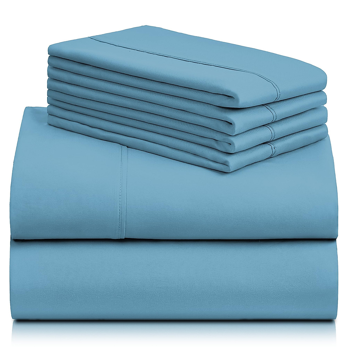 LuxClub 6 PC Full Size Sheet Set Sheets Deep Pockets 18" Eco Friendly Wrinkle Free Cooling Sheets Machine Washable Hotel Bedding Silky Soft - Denim Full