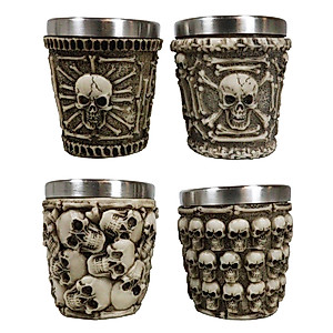 Ebros Ossuary Macabre Graveyard Piled Up Morphing Skulls And Skeleton Bones Resin Shot Glass With Stainless Steel Inner Cup Liner Skeleton Skull Shooter Drinkware Decor