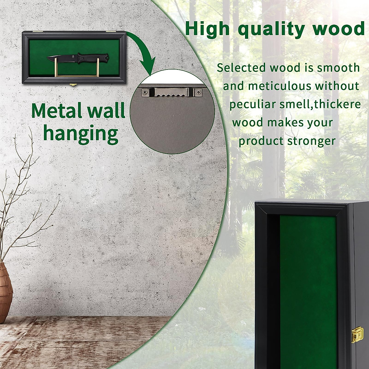 HOROW Knife Display Case Collect Pocket Knife Display Stand Military Folding Single Knife Shadow Box Wall Mount Cabinet with Uv Protection Acrylic Lockable Collectibles Knife-Black