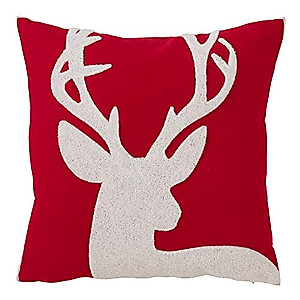 SARO LIFESTYLE Bonnes Fêtes Collection Reindeer Design Cotton Blend Christmas Pillow with Down Filling, 18"
