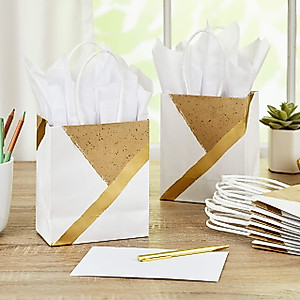 Hallmark 6" Small Paper Gift Bags (8 Bags: White, Gold and Kraft) for Christmas, Hanukkah, Birthdays, Weddings, Graduations, Baby /Bridal Showers