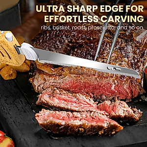 Prikoi Cordless Electric Knife, Easy-Slice Serrated Edge Blades for Carving Turkey, Bread, Fillet, DIY, Ergonomic Handle + 2 Blades