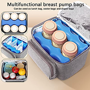 Breast Pump Bag, TSRETE Breastmilk Cooler Bag with Ice Packs, Double Layer Detachable Baby Bottle Bag for Working & Traveling Breastfeeding Moms