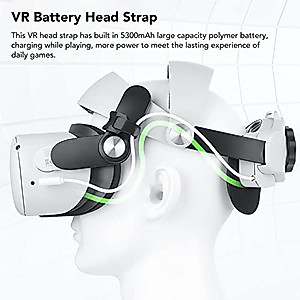 Battery Pack Head Strap for Quest 2, VR Head Strap Removable Sponge and ABS VR Headband for OculusQuest 2 Entertainment, 5300mAh Large Capacity Battery