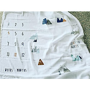 Organic Baby Monthly Milestone Blanket Newborn Boy Girl Unisex Neutral| Boho Mountain Nursery Baby Month Picture Blanket| Baby Growth Photography Background Prop| Markers Wood Birth Announcement Card