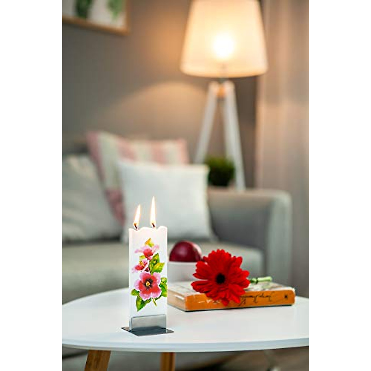 Flatyz Handmade Candle Gift Set with Steel Base - Flower Candle Mothers Day Gift - Candles for Women with Spring Candle Design – Cherry Blossom Candle Gifts - Womens Gifts Unique Cute Candle Aesthetic