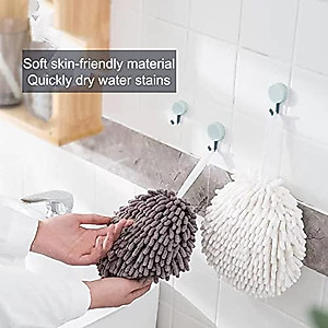 kitgaga Hand Towels for Bathroom Decorative Set,2-Pack Chenille Hanging Hand Towel Ball Microfiber Plush Absorbent Soft Small Bath Towel with Loop for Kitchen Washstand or Powder Room(Grey and White)