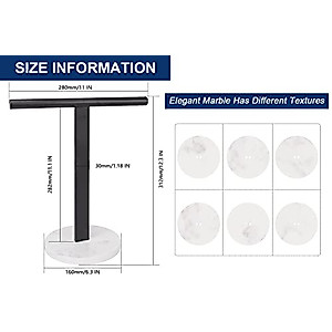 NearMoon T-Shape Hand Towel Holder-Bathroom Towel Rack-Stand with Balanced Base Towel Bar for Bathroom Kitchen Vanity Countertop, Modern Stand Towel Ring (Marble Base, Black)