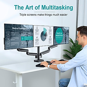 MOUNT PRO Triple Monitor Desk Mount - Articulating Gas Spring Monitor Arm, Removable with Clamp and Grommet Base - Fits 13 to 27 Inch LCD Computer Monitors, VESA 75x75, 100x100