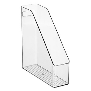 mDesign Plastic Slim Vertical File Folder Bin Storage Organizer with Handle - Hold Notebooks, Binders, Envelopes, Magazines for Home Office, Work Desktops, Ligne Collection, Clear