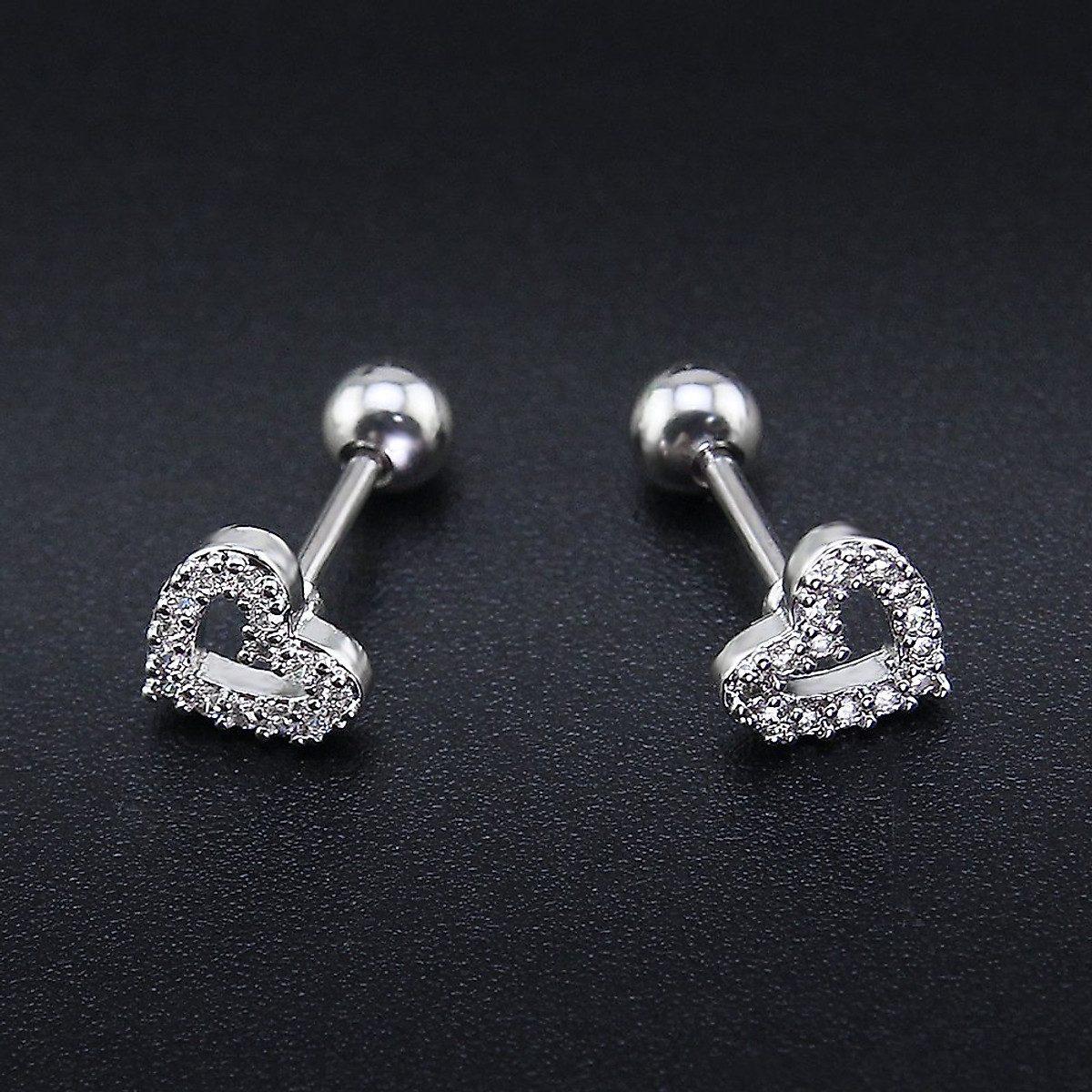 16g Sparkling Cubic Zirconia Stainless Steel Stud Earrings Tragus Helix Conch Cartilage Ear Piercing (Heart)