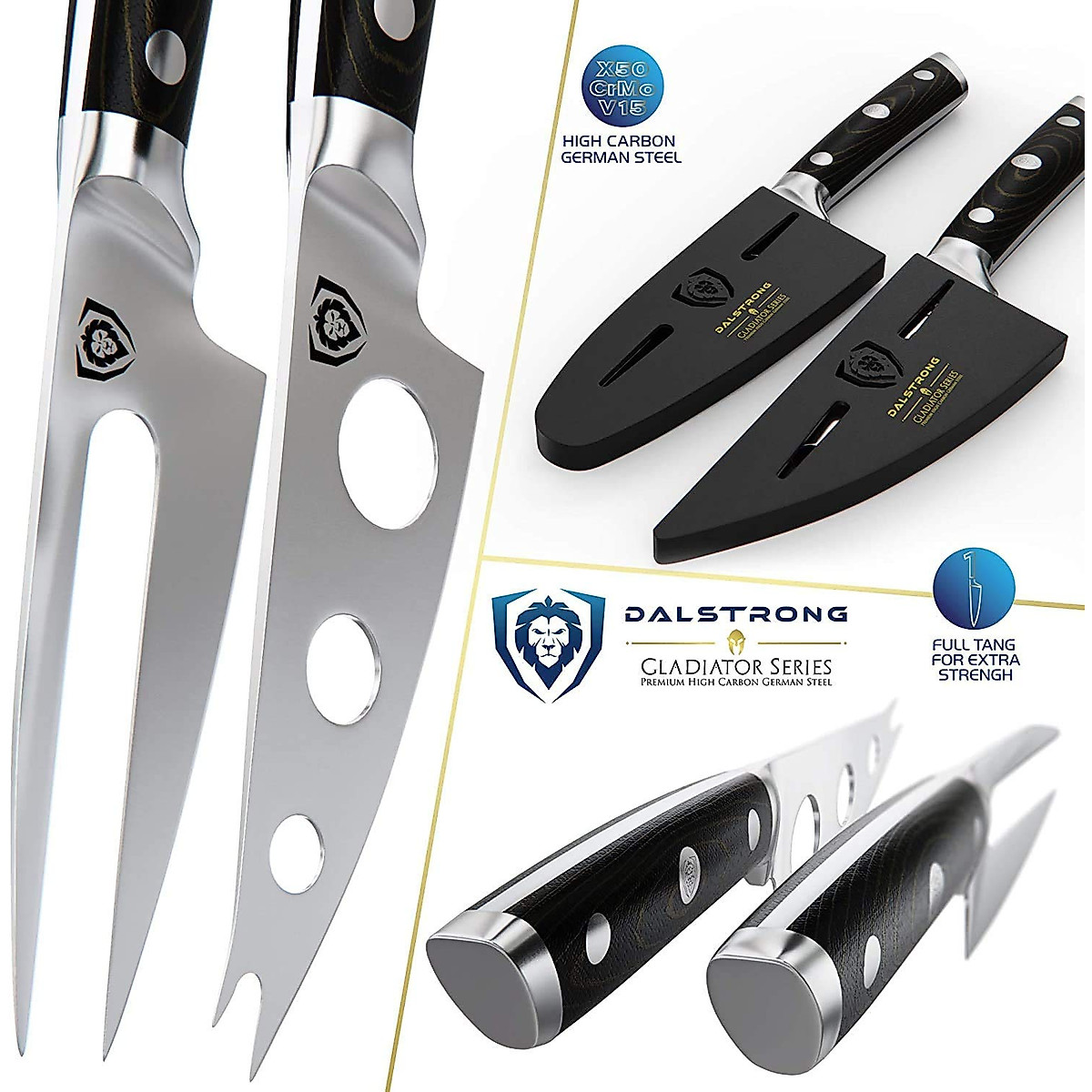 Dalstrong The Gladiator Series Elite 4-Piece Charcuterie & Cheese Knife Set Bundled with The Lionswood End-Grain Teak Cutting & Serving Board