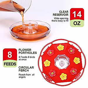 Rihogar Hummingbird Feeders for Outdoors Hanging, 2 Pack Hummingbird Feeder, Hummingbird Feeders for Outside, 8 Feeding Ports, Leak-Proof, Easy to Clean & Fill (14OZ)
