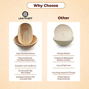 UNI-THGT Banneton Bread Proofing Basket Set - 9 & 10 Inch Sourdough Proofing Basket - Round And Oval Bread Bowls For Rising And Baking - Rattan Bread Banneton With Baking Accessories